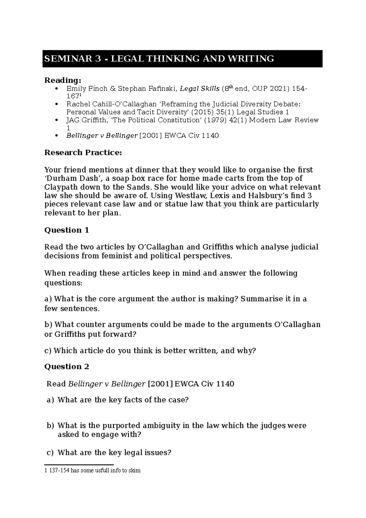 Seminar 3 - Legal Thinking AND Writing - SEMINAR 3 - LEGAL THINKING AND ...