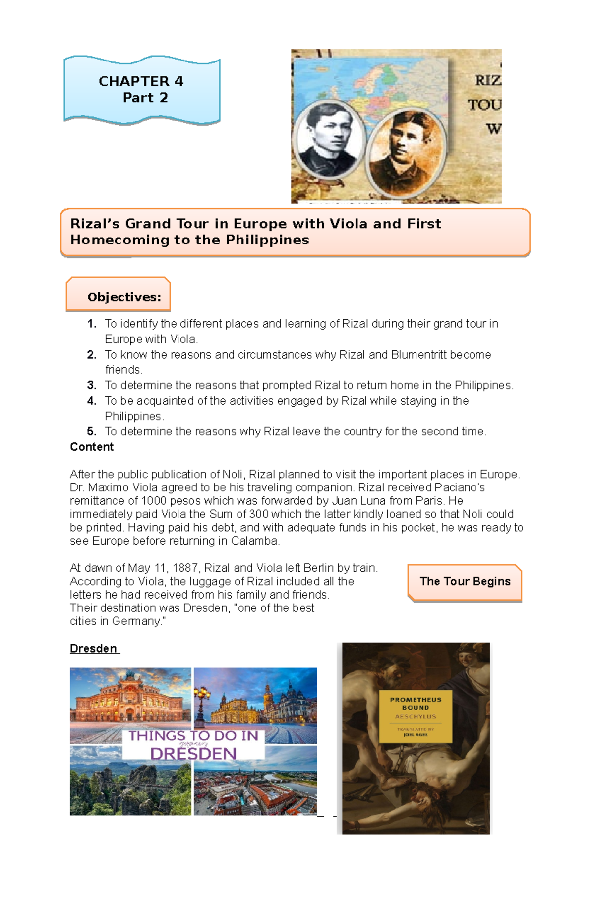 GEC 9 rizal Chapter 4 Part2 - CHAPTER 4 Part 2 Rizal’s Grand Tour in Europe with Viola and First ...