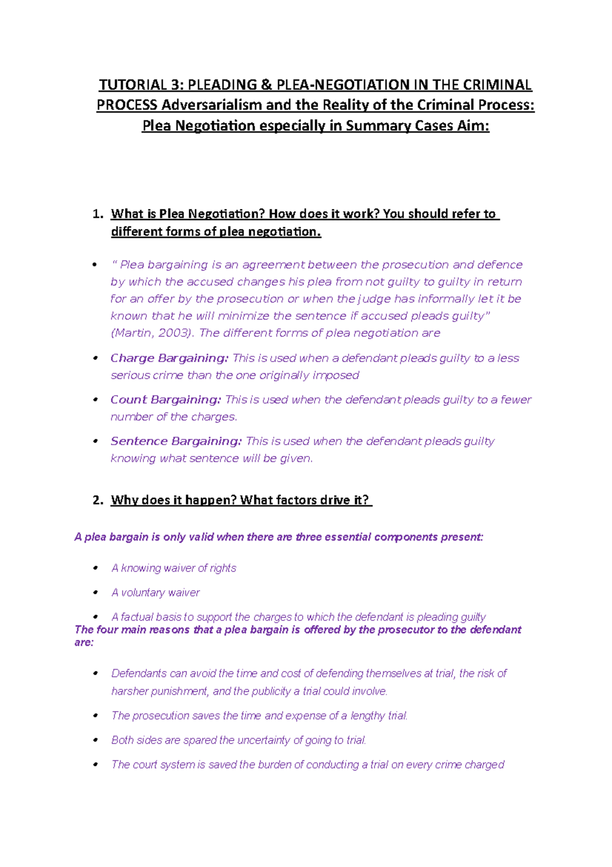 LP Tutorial 3 - tut - TUTORIAL 3: PLEADING & PLEA-NEGOTIATION IN THE ...