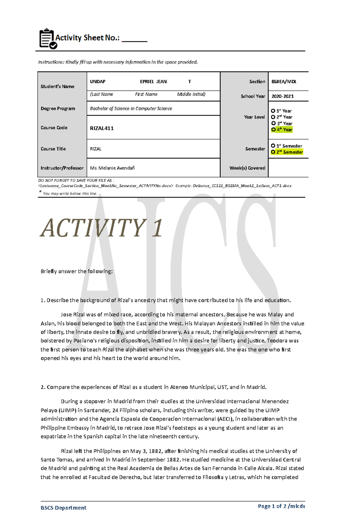 Undap-BS8EA- Lesson 4 Activity - Technopreneurship - Studocu