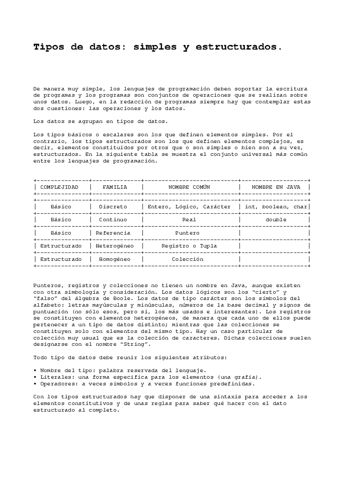 Datos Elementales - Tipos de datos: simples y estructurados. De manera ...
