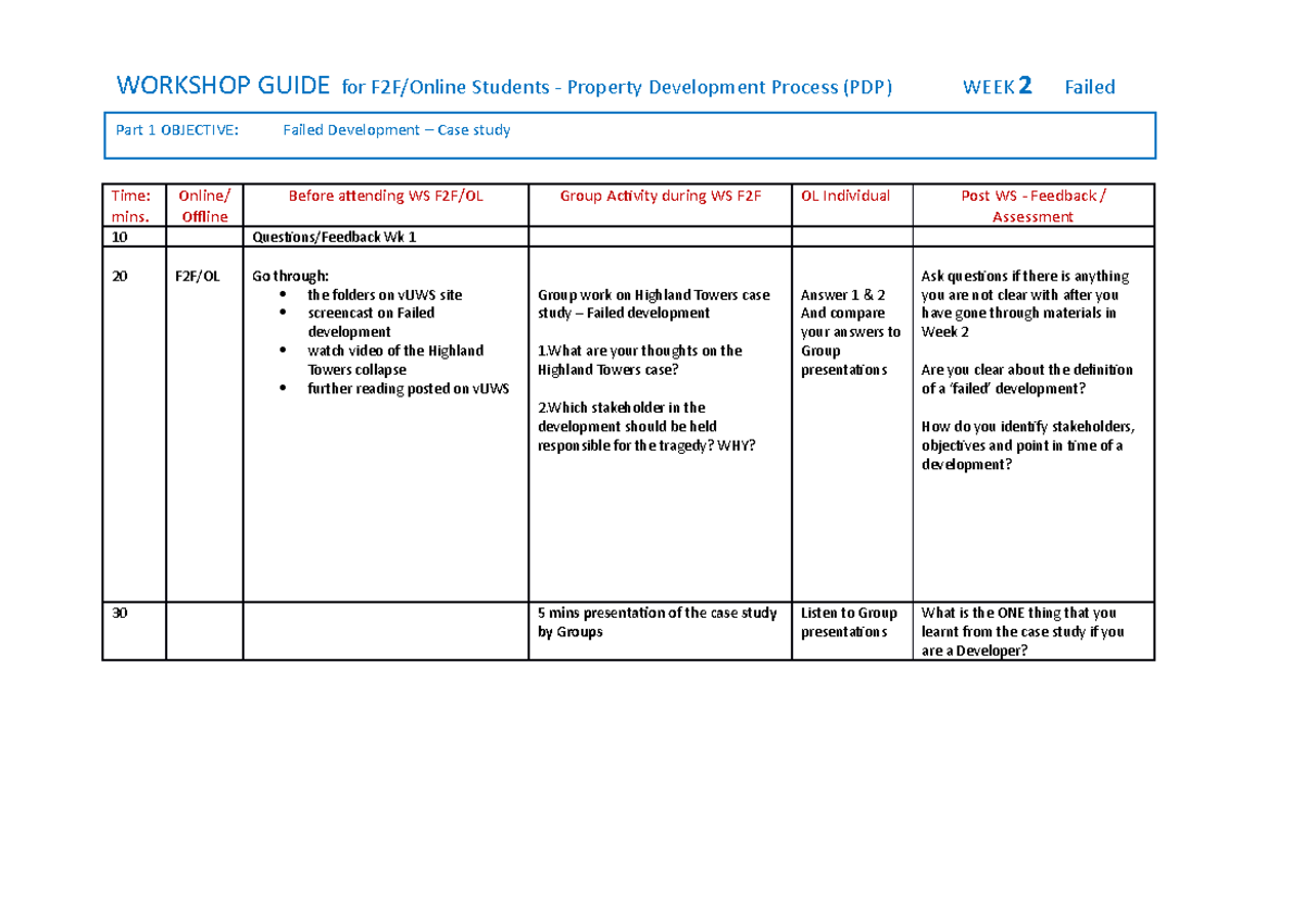 Workshop Guide - Week 2 - answers - Time: mins. Online/ Offline Before ...