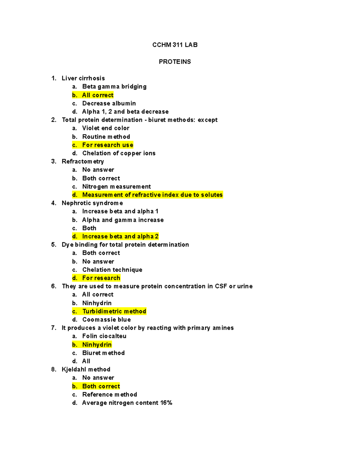 CCHM 311 LAB - CCHM - CCHM 311 LAB PROTEINS Liver cirrhosis a. Beta ...
