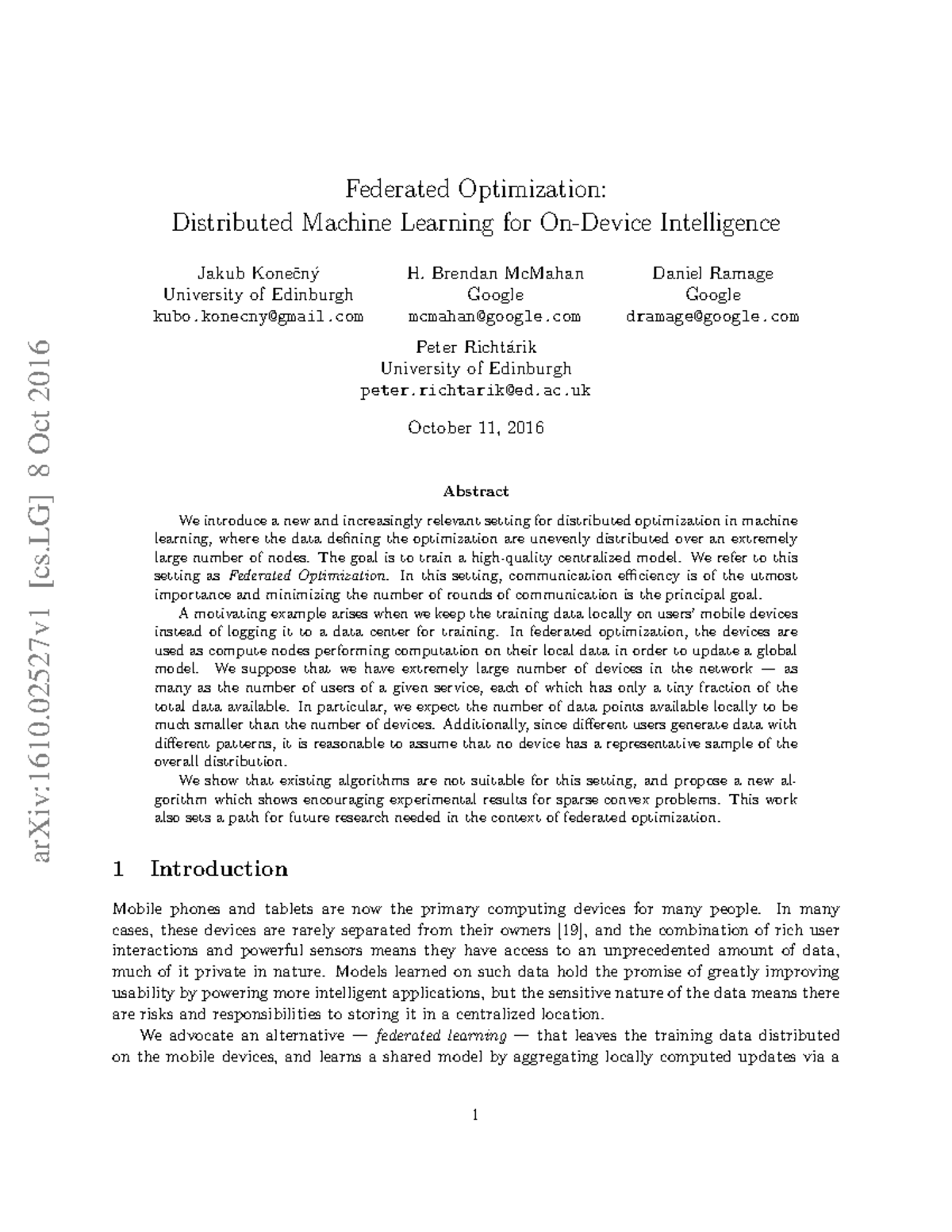 Federated Optimization - Federated Optimization: Distributed Machine Learning for On-Device ...