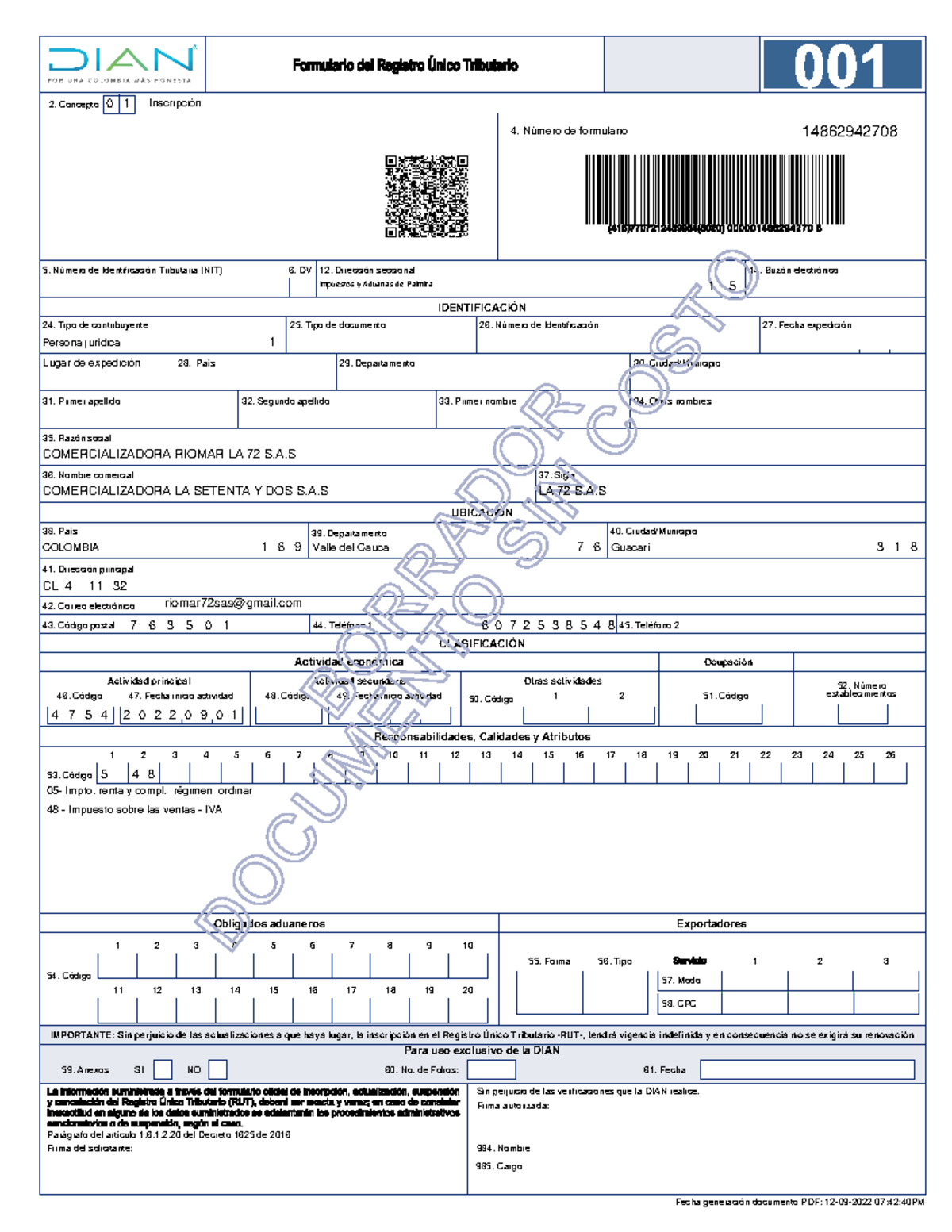4. Pre RUT - DOCUMENTO PARA CREACION EMPRESA - Fecha expedición ...