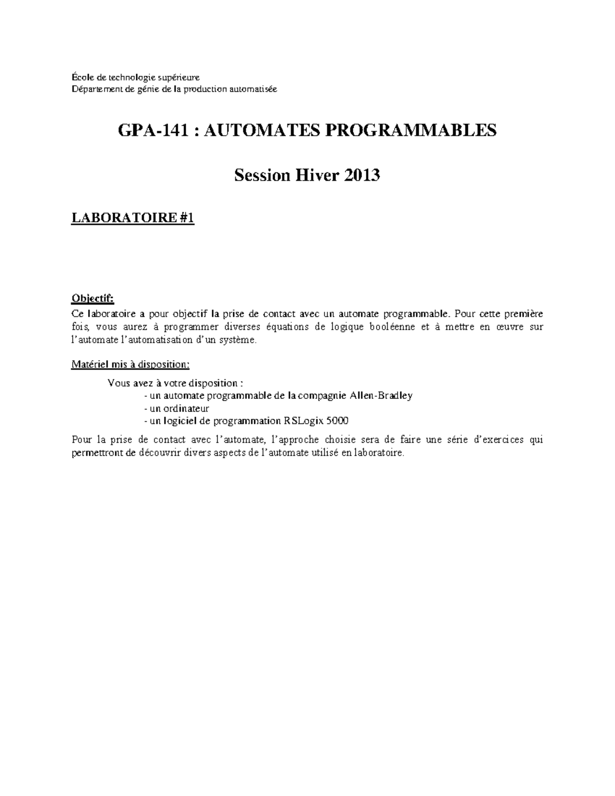 Guide du laboratoire 1 - École de technologie supérieure Département de ...