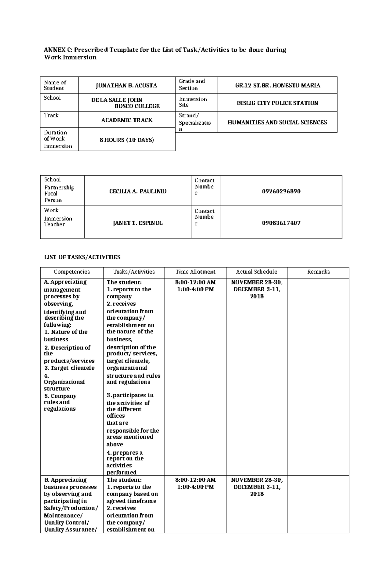 Pdfcoffee - education - ANNEX C: Prescribed Template for the List of ...