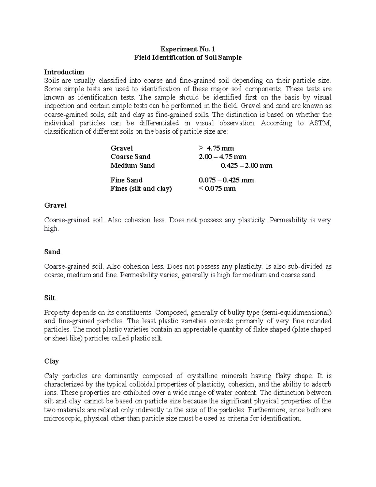 Experiment 1 Field Identification - Experiment No. 1 Field ...