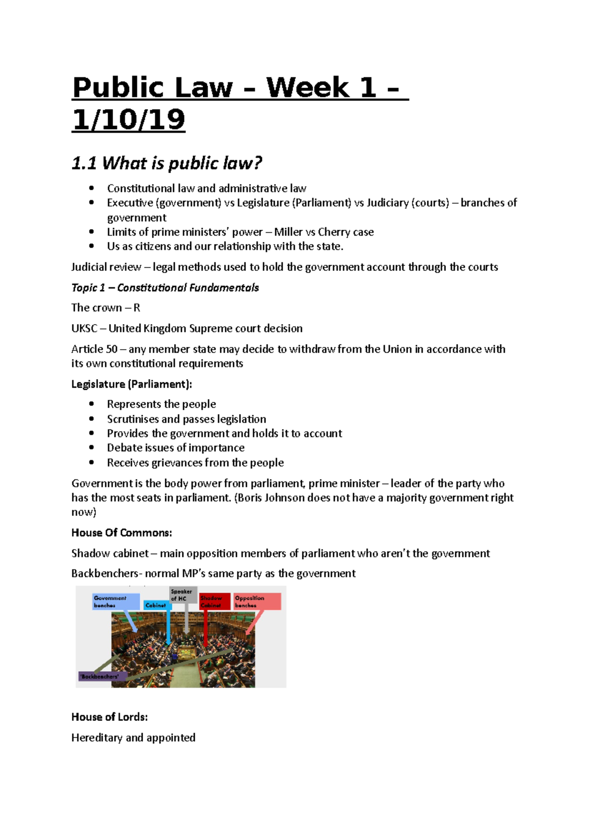 Public Law - week 1 - Constitutional fundamentals - Public Law – Week 1 ...