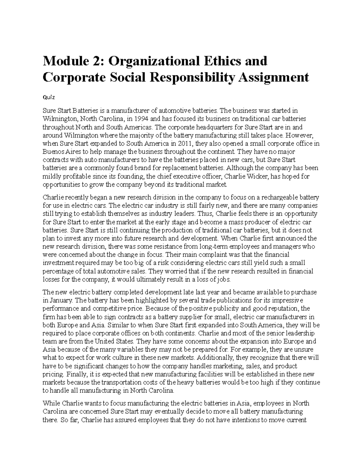 QUIZ Module 2 Organizational Ethics and Corporate Social Responsibility ...