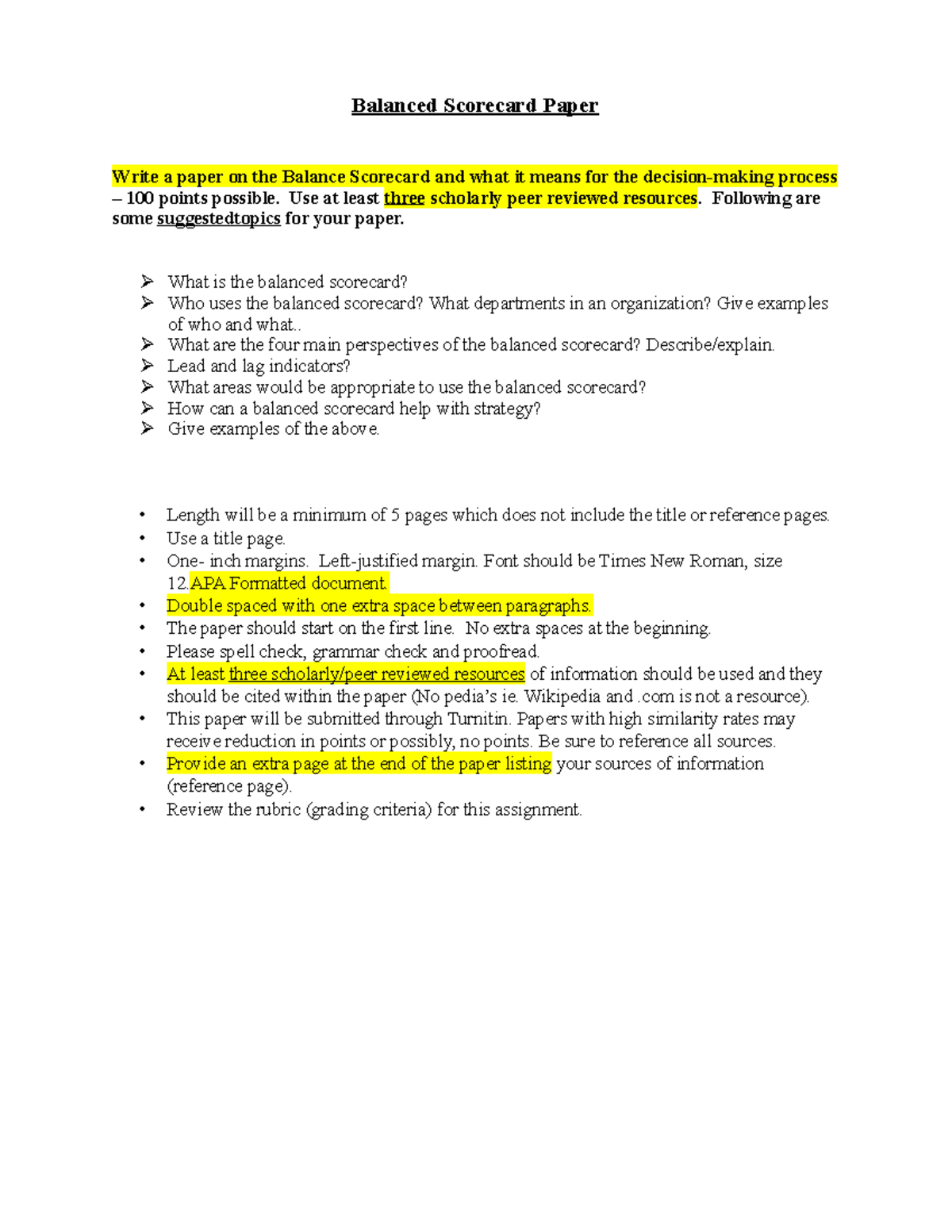 FIN 6923 Balanced Scorecard Paper - Balanced Scorecard Paper Write a ...