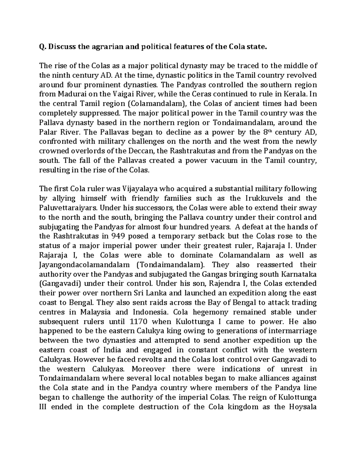 Cholas - Summary Ba Honours History - - Studocu