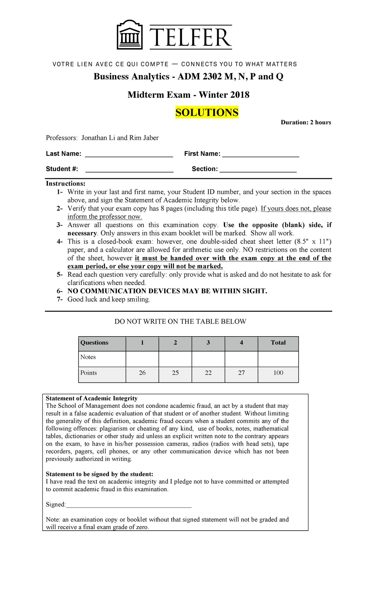 Midterm Exam Final 2018, questions and answers - Business Analytics ...