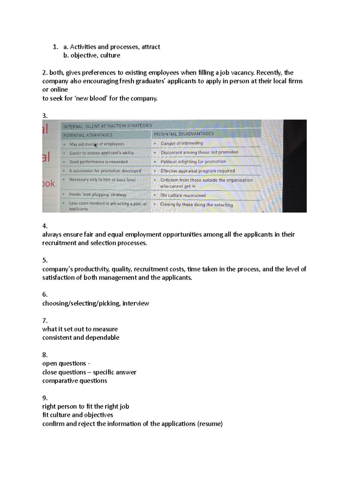 HRM extra lecture questions example - a. Activities and processes ...