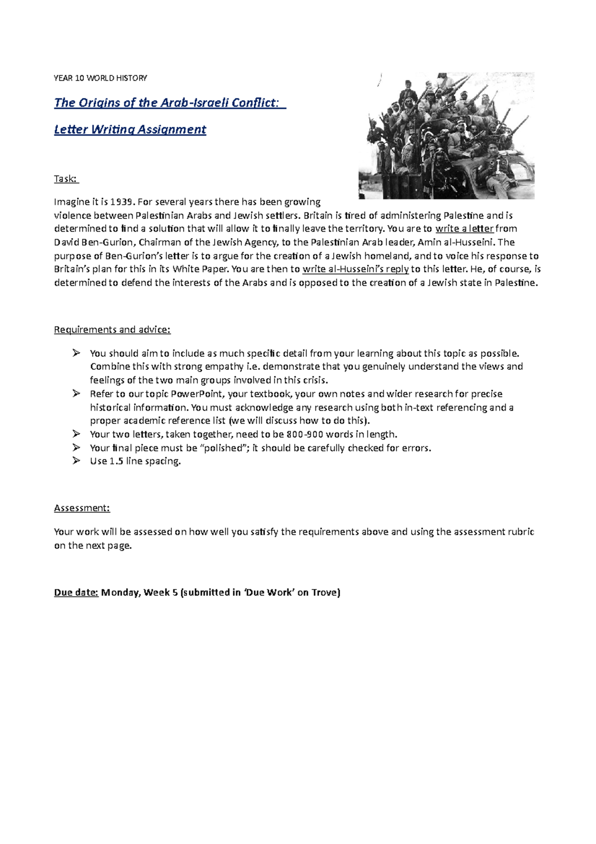 Letter writing assignment - YEAR 10 WORLD HISTORY The Origins of the ...