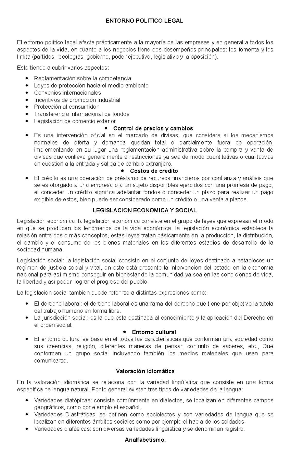 Entorno Politico Legal de las empresas - ENTORNO POLITICO LEGAL El ...