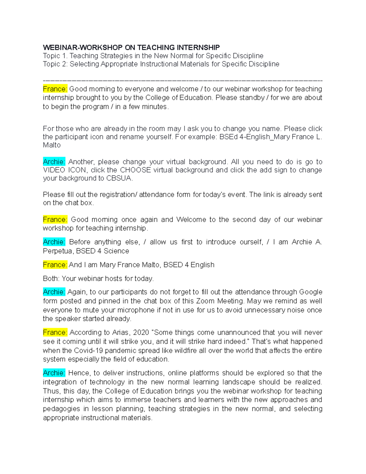 Webinar (complete) - WEBINAR-WORKSHOP ON TEACHING INTERNSHIP Topic 1 ...