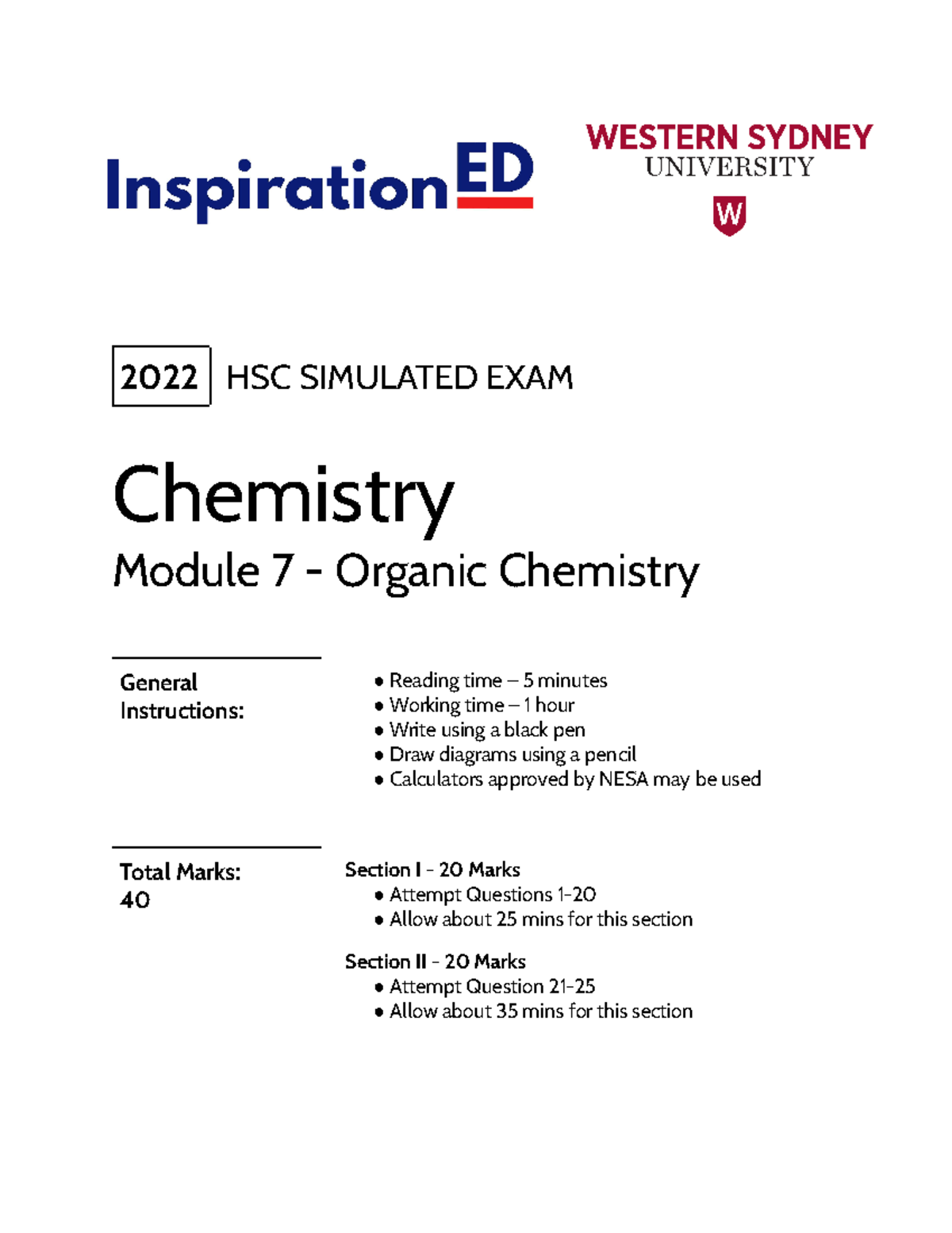 Chemistry Exam Practice 2022 - 2022 HSC SIMULATED EXAM Chemistry Module ...