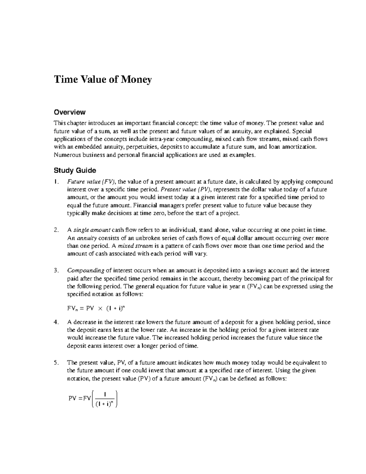 TIME Value OF Money - Study Guide - Time Value of Money Overview This ...