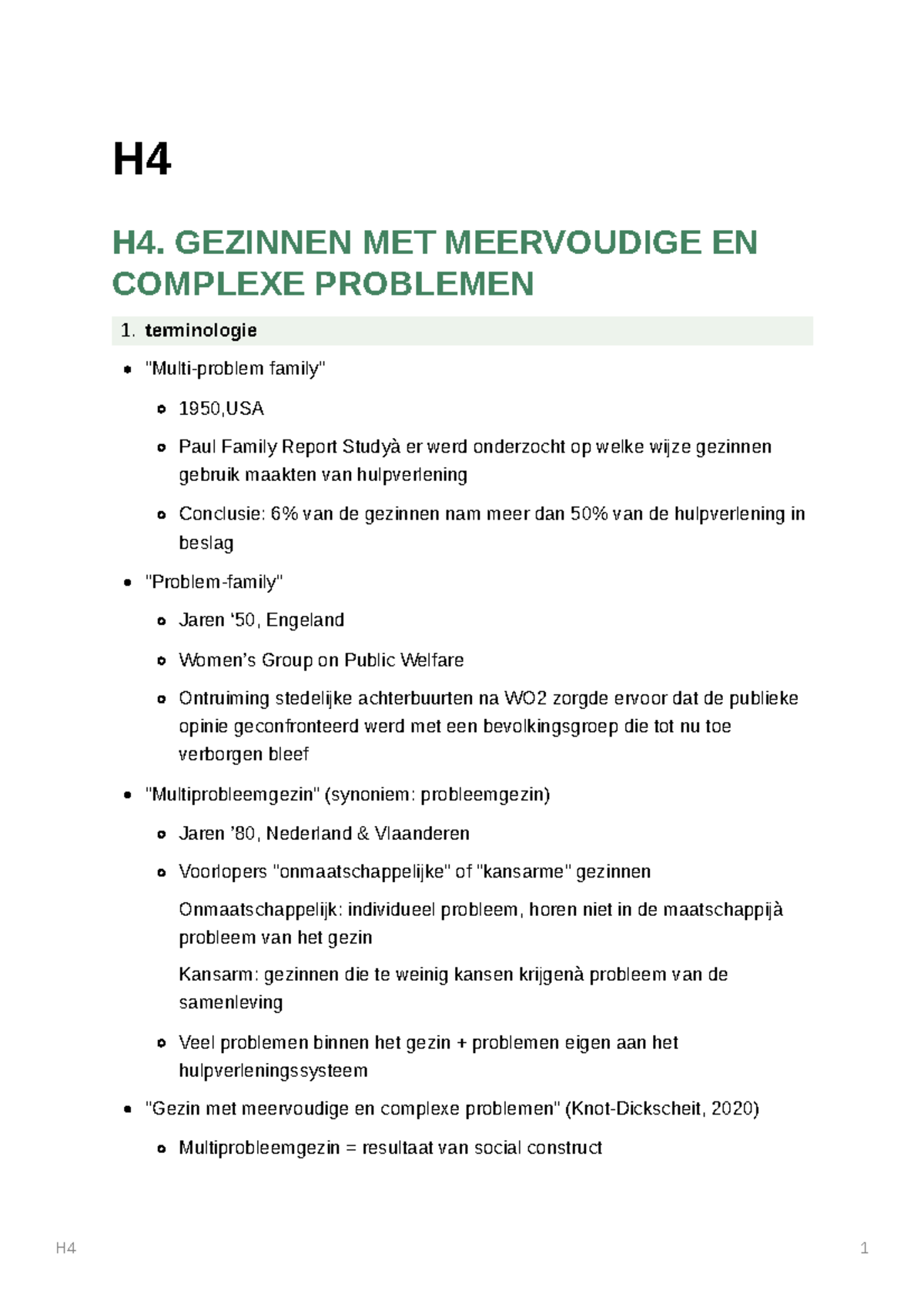 H4 Kvleg orthopedagogie - H H4. GEZINNEN MET MEERVOUDIGE EN COMPLEXE PROBLEMEN terminologie ...