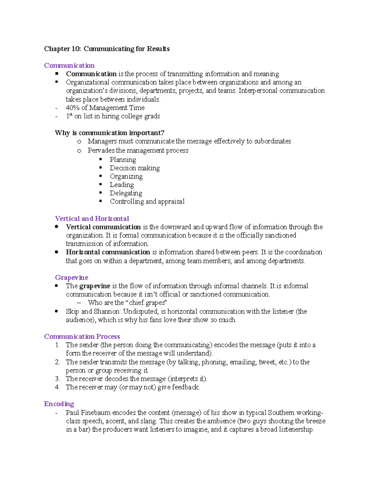 Chapter 10 SPM 312 - lecture notes - Chapter 10: Communicating for ...