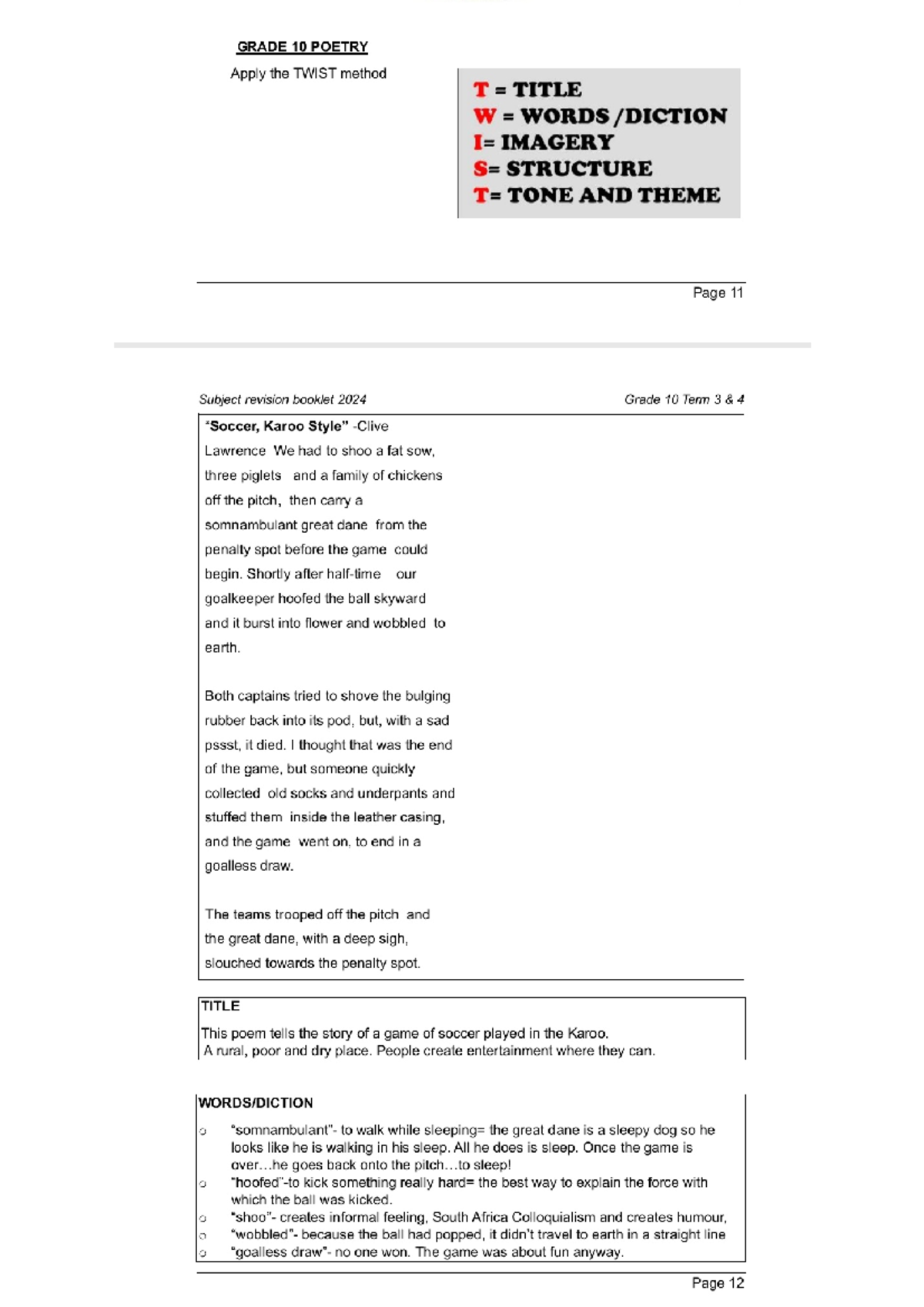 Grade 10 Poetry Practice - GRADE 10 POETRY Apply the TWIST method T ...