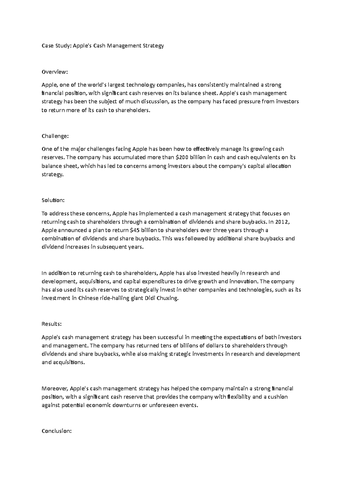 Case Study marketing - Case Study: Apple's Cash Management Strategy ...