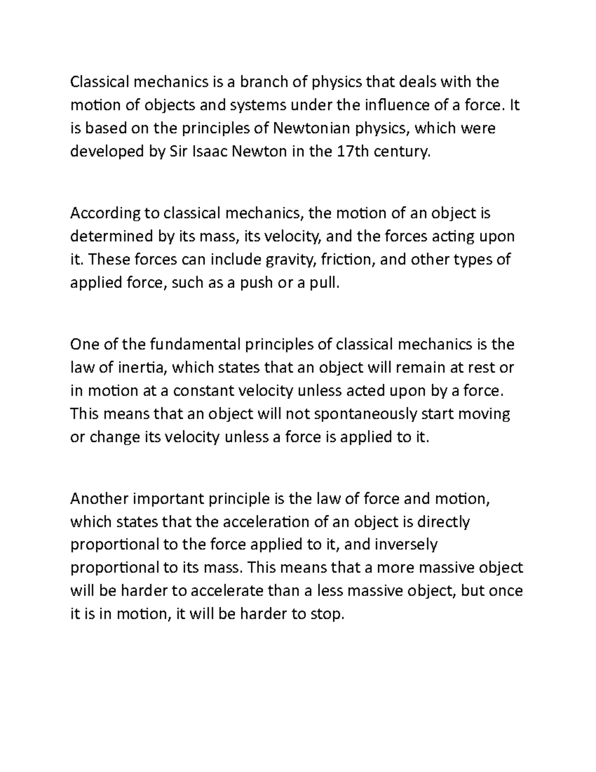 Classical mechanics en - It is based on the principles of Newtonian ...