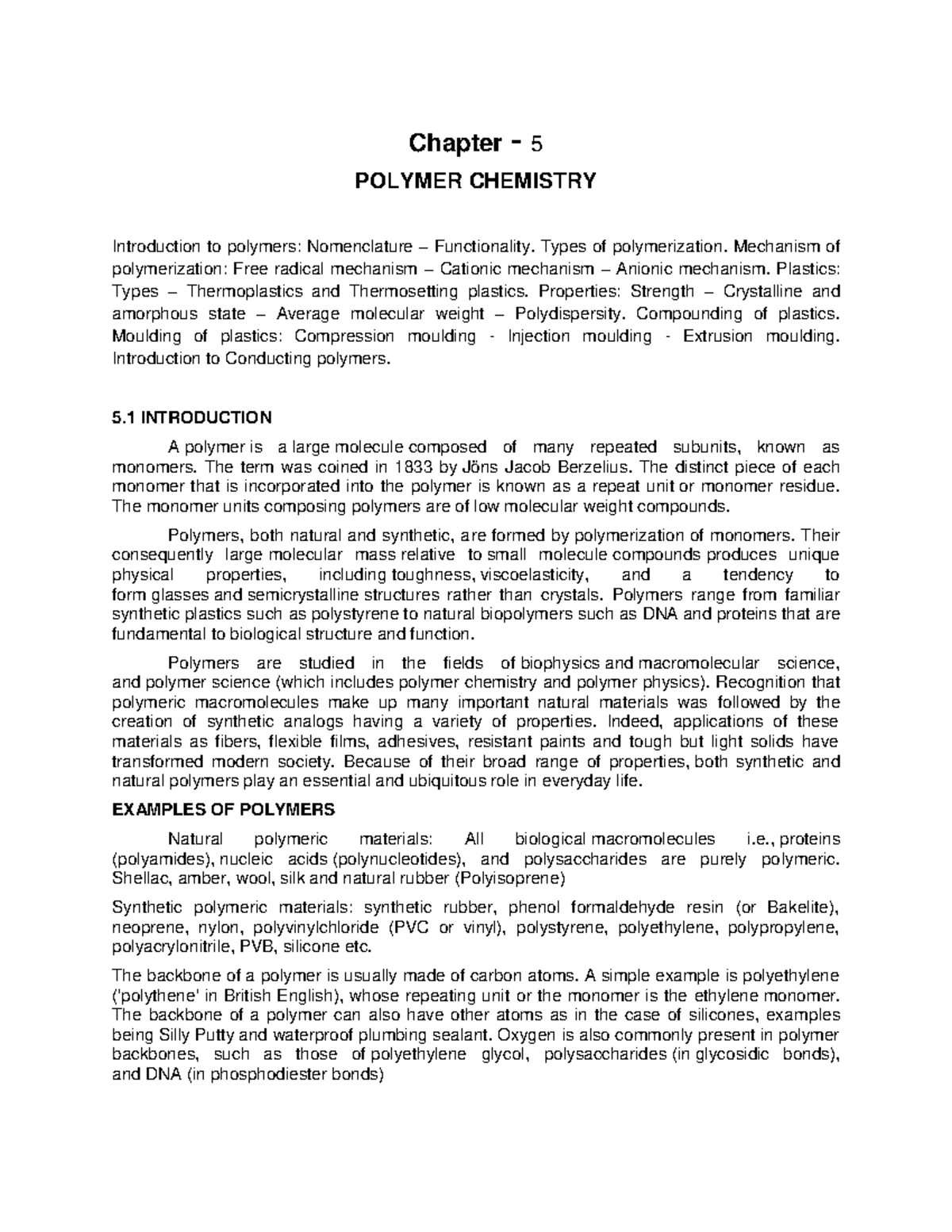 UNIT-5 3 - It's lecture notes. - Chapter - 5 POLYMER CHEMISTRY ...