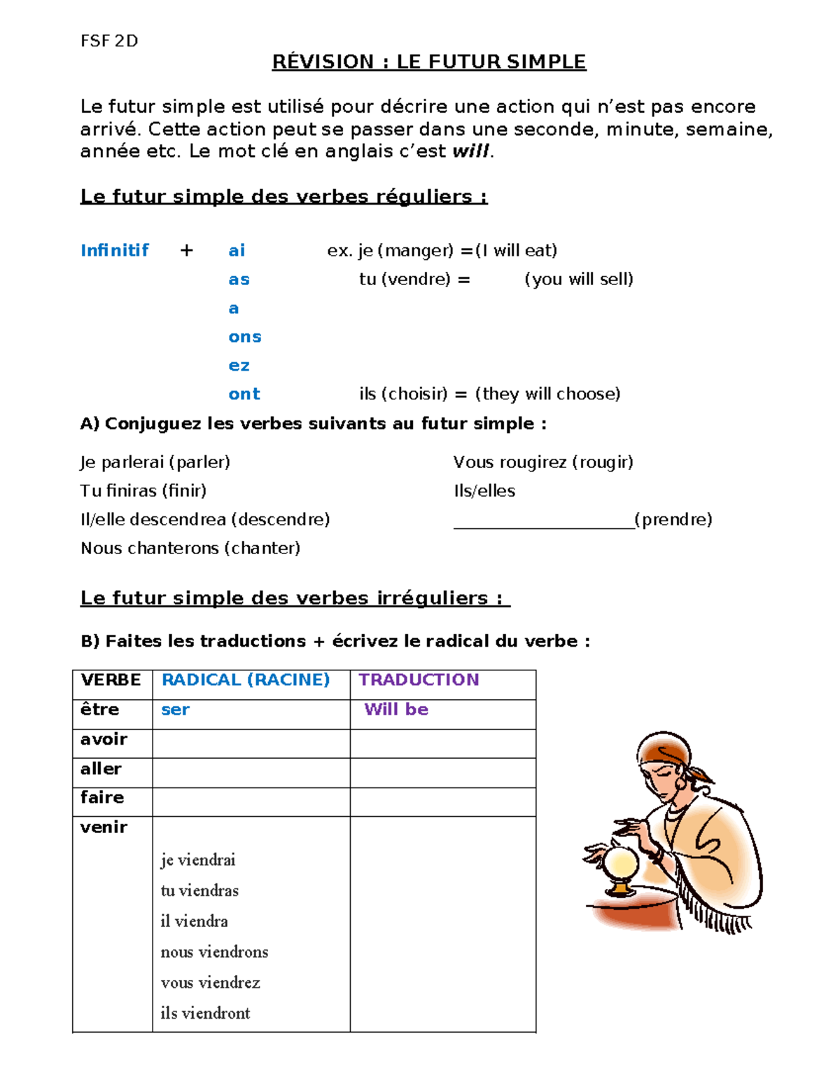 Le futur simple révision - FSF 2D RÉVISION : LE FUTUR SIMPLE Le futur ...