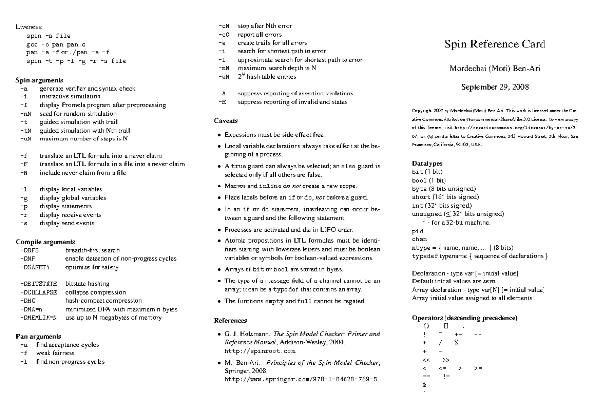 Spin-card - Liveness: spin -a file gcc -o pan pan pan -a -f or ./pan -a ...