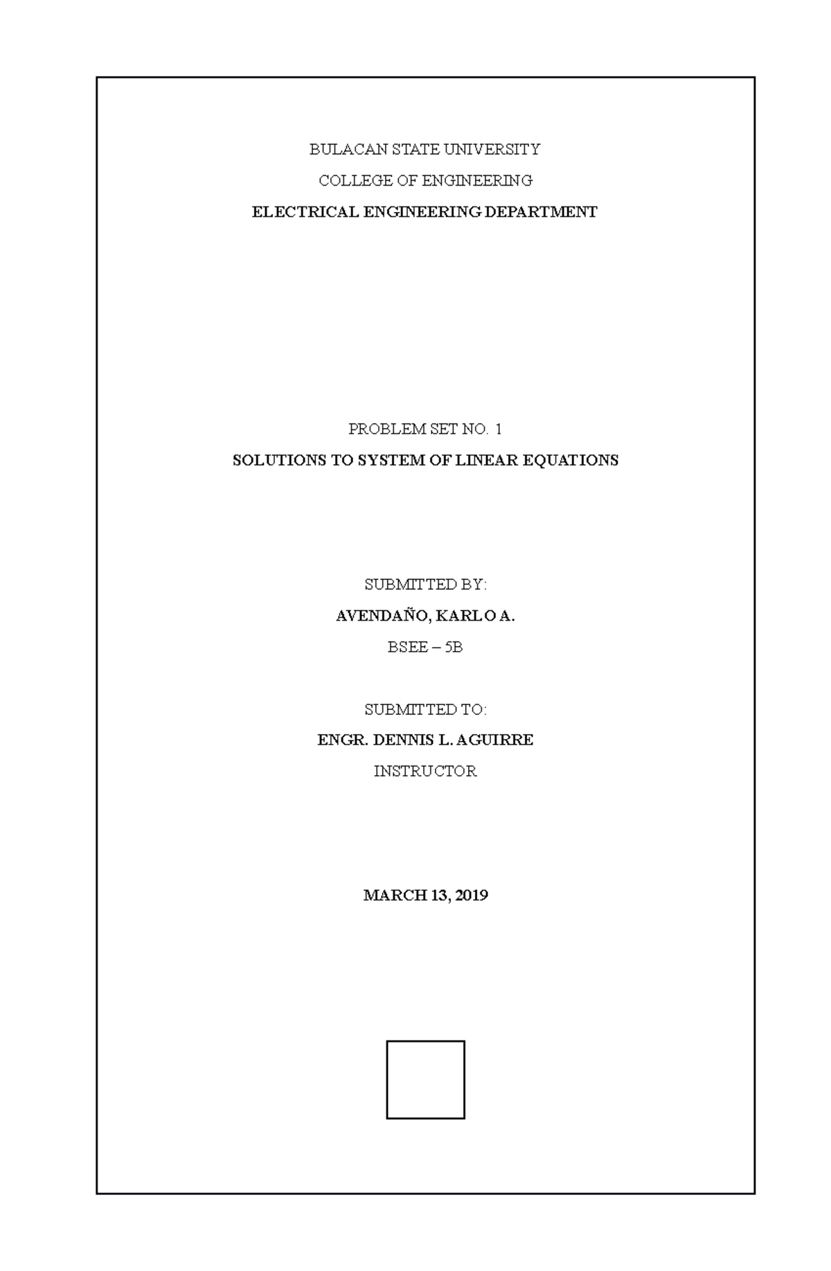 Pset1 - Problem set 1 - BULACAN STATE UNIVERSITY COLLEGE OF ENGINEERING ... Pset1 - Problem set 1 - BULACAN STATE UNIVERSITY COLLEGE OF ENGINEERING ...