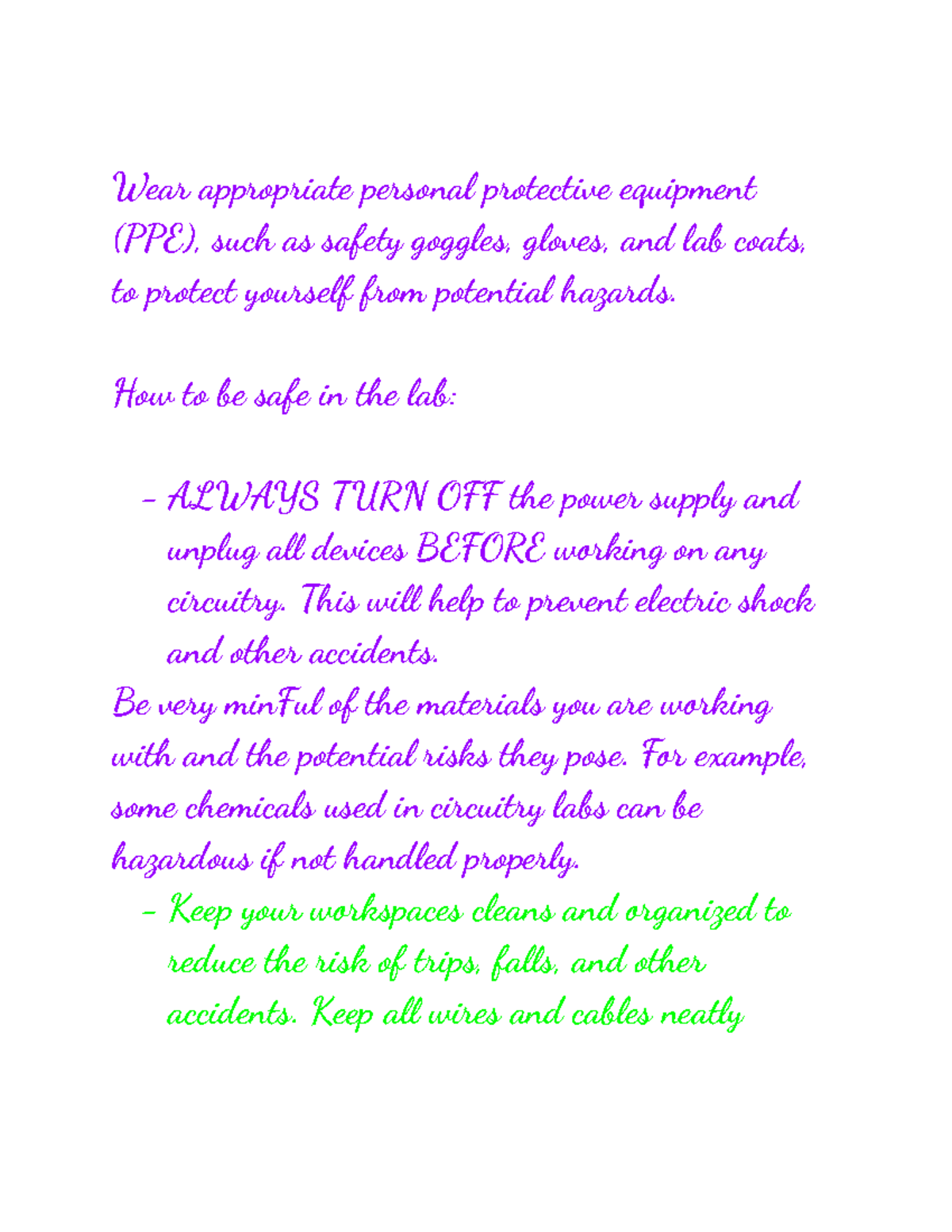 Lecture Notes on lab safety. Important. - Wear appropriate personal ...