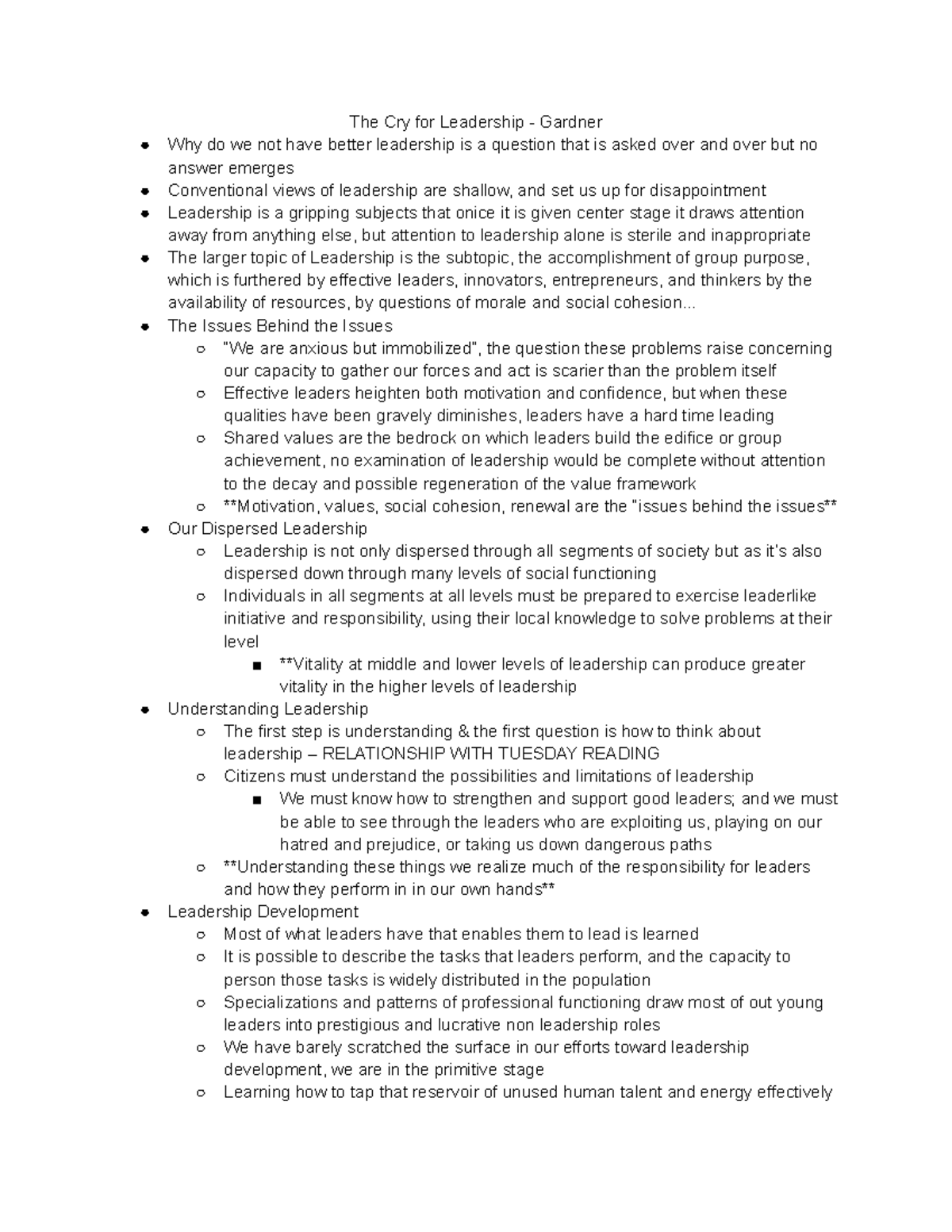 08 25 Reading Notes - homework - The Cry for Leadership - Gardner Why ...