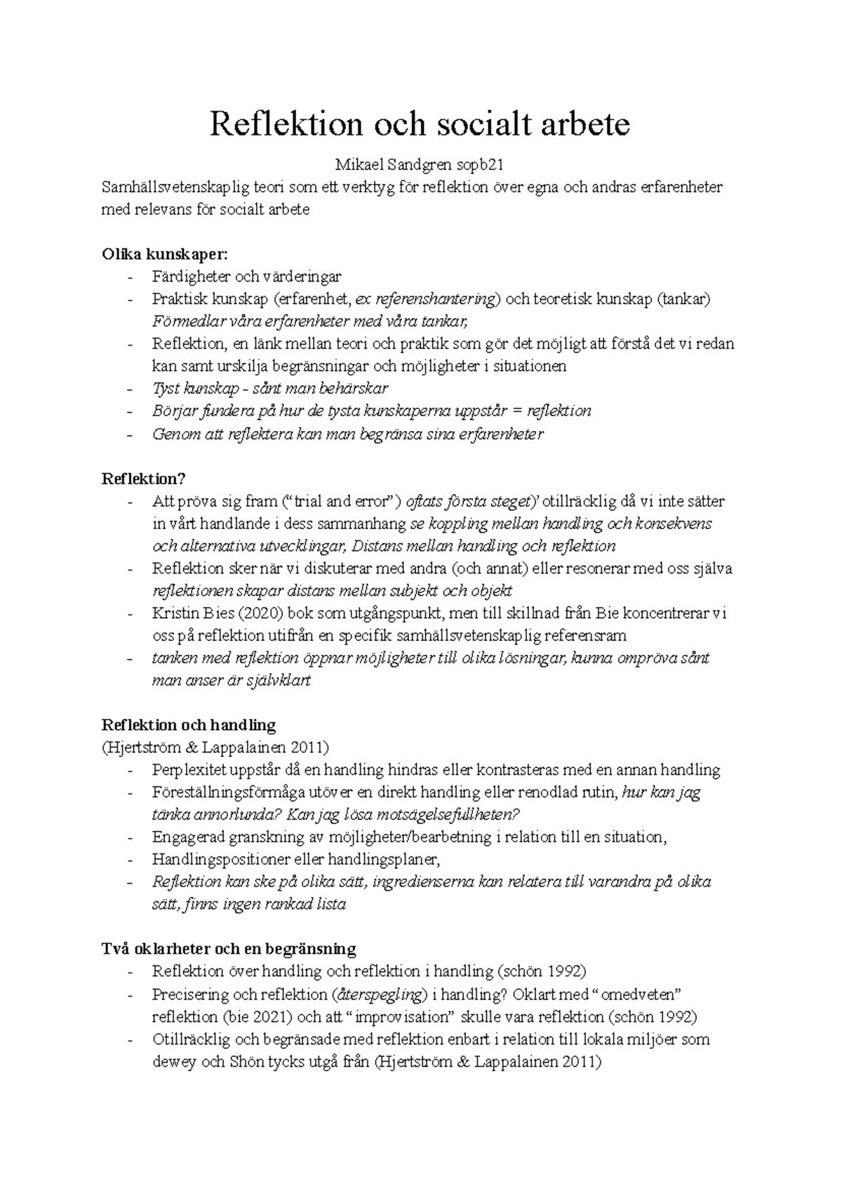 Reflektion och socialt arbete - Reflektion och socialt arbete Mikael ...