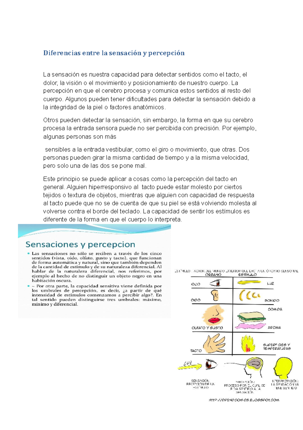 Diferencias entre la sensación y percepción - Diferencias entre la ...