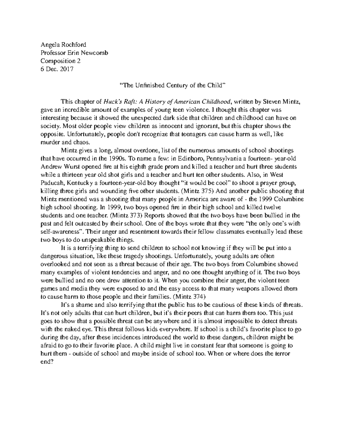 Comp Extra Credit 2 - Angela Rochford Professor Erin Newcomb ...