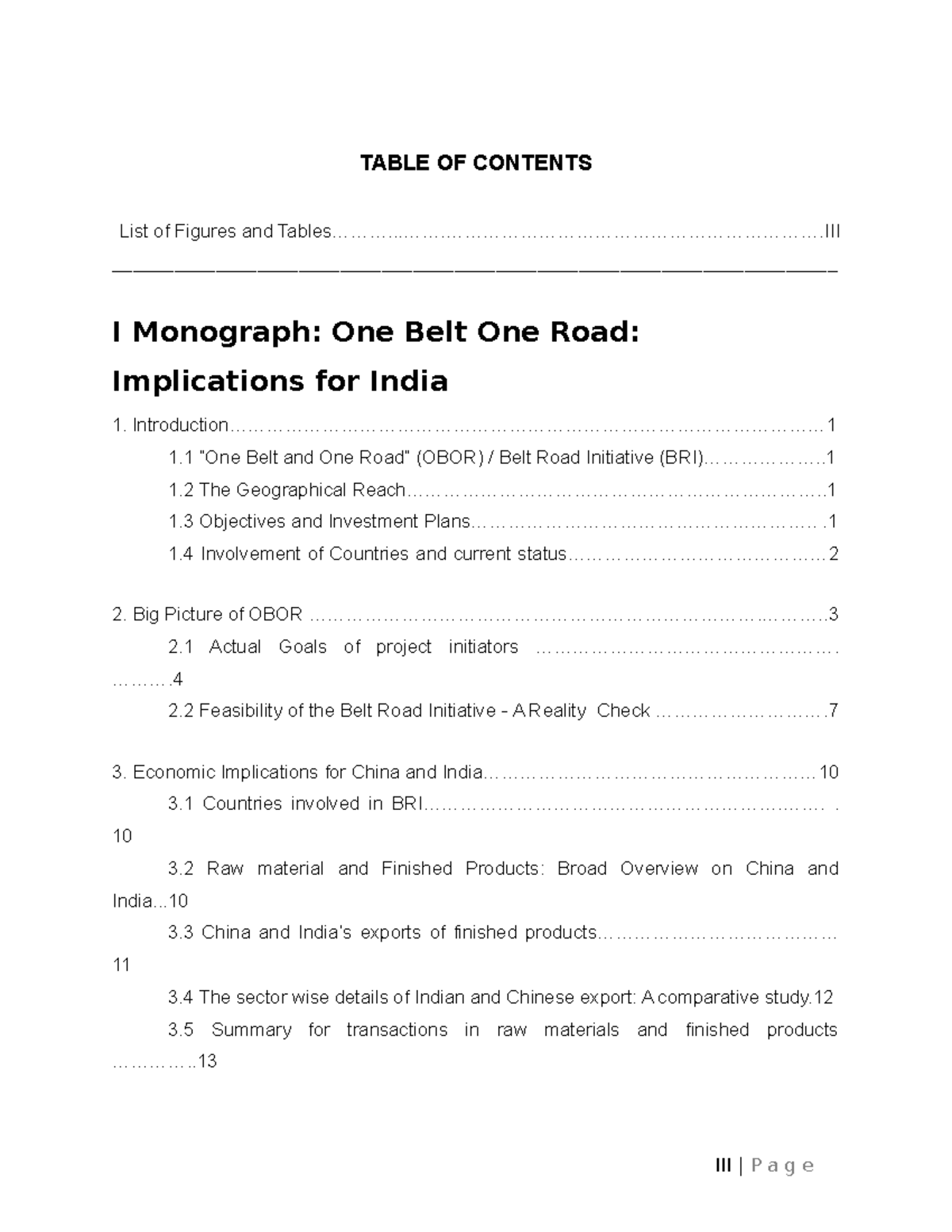 OBOR Monograph - TABLE OF CONTENTS List of Figures and - Studocu