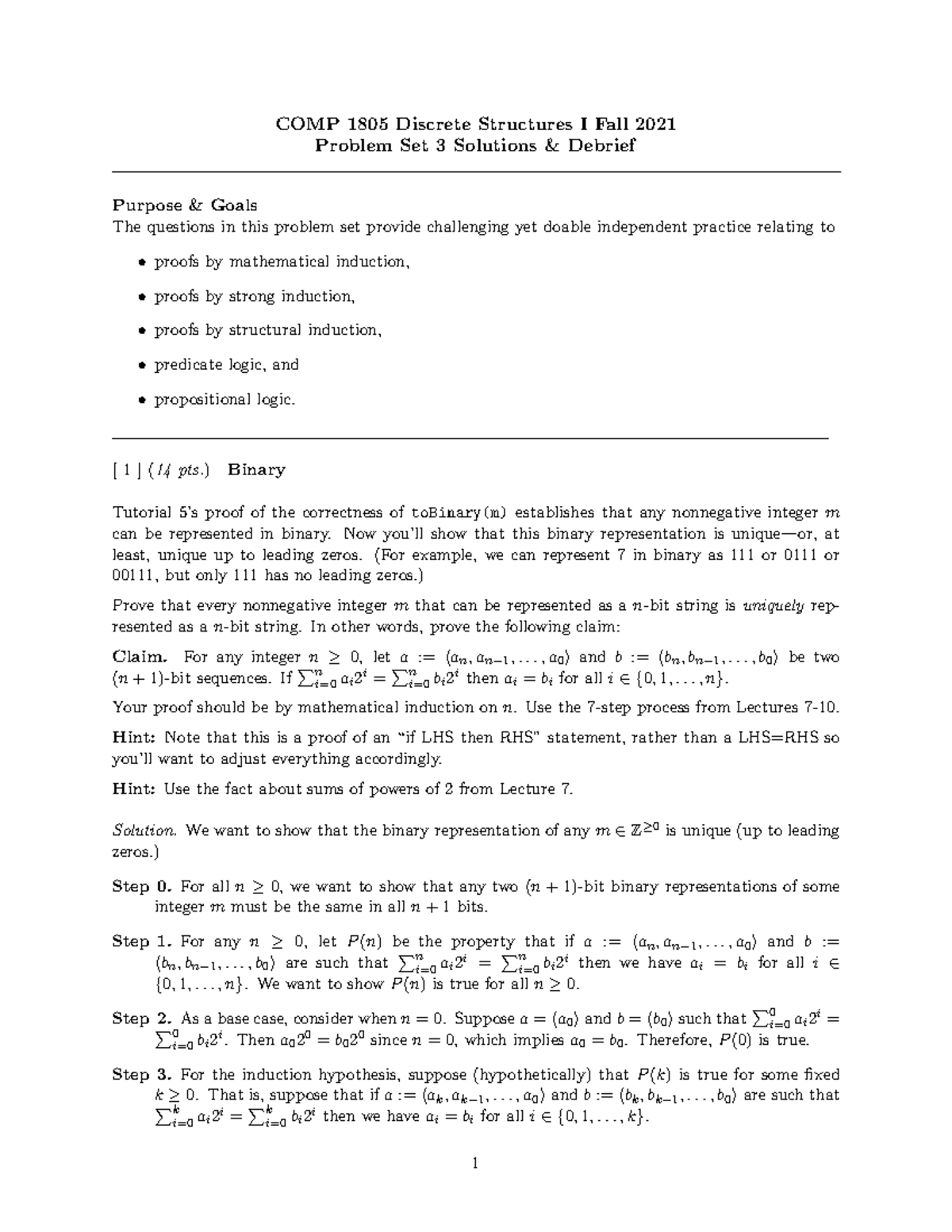 Problem set 3 questions and answers - Comp 1805 - Carleton - Studocu