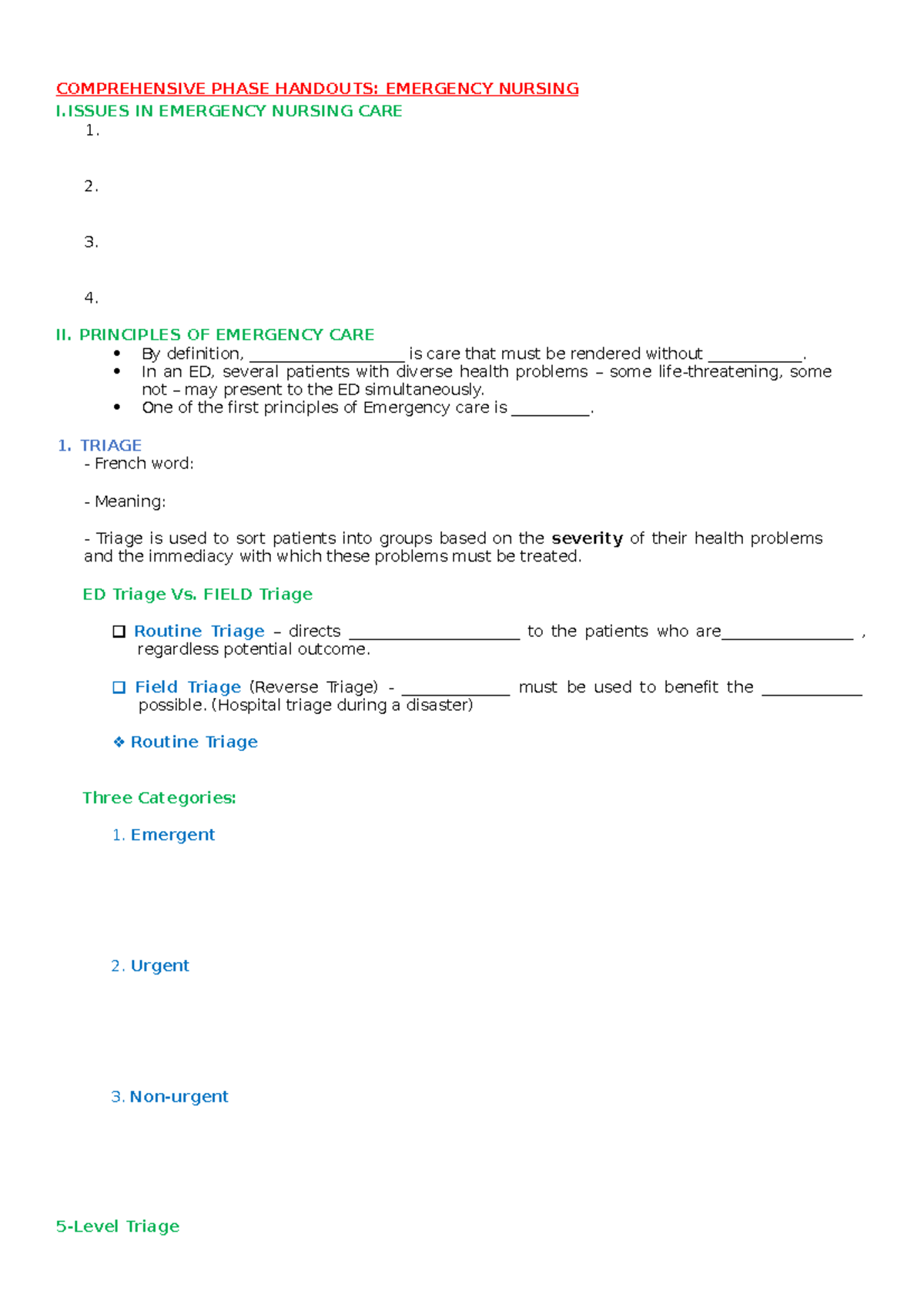 Comprehensive Phase Handouts - COMPREHENSIVE PHASE HANDOUTS: EMERGENCY ...
