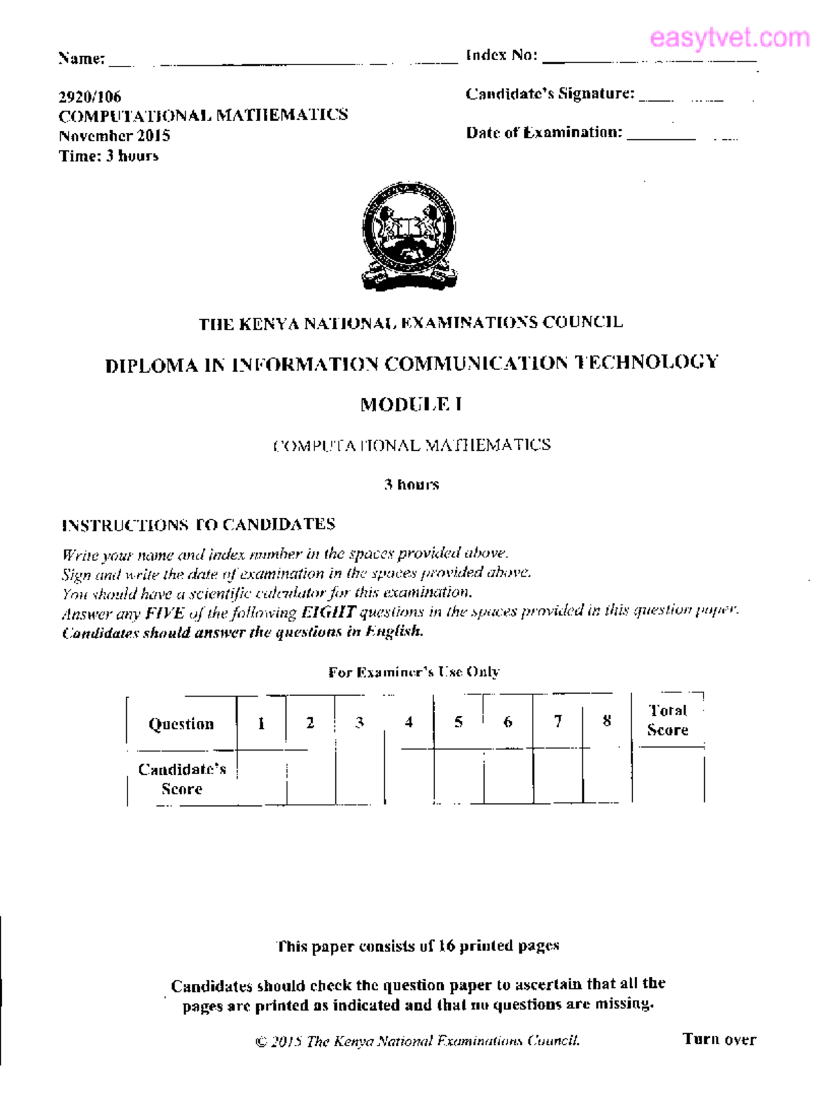 2015 nov - Lecture revision papers for tvets - Information ...