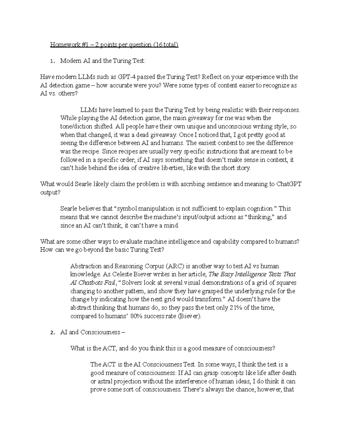PSYC 20 - HW1 - homework 1 - Homework #1 – 2 points per question (16 total) Modern AI and the ...