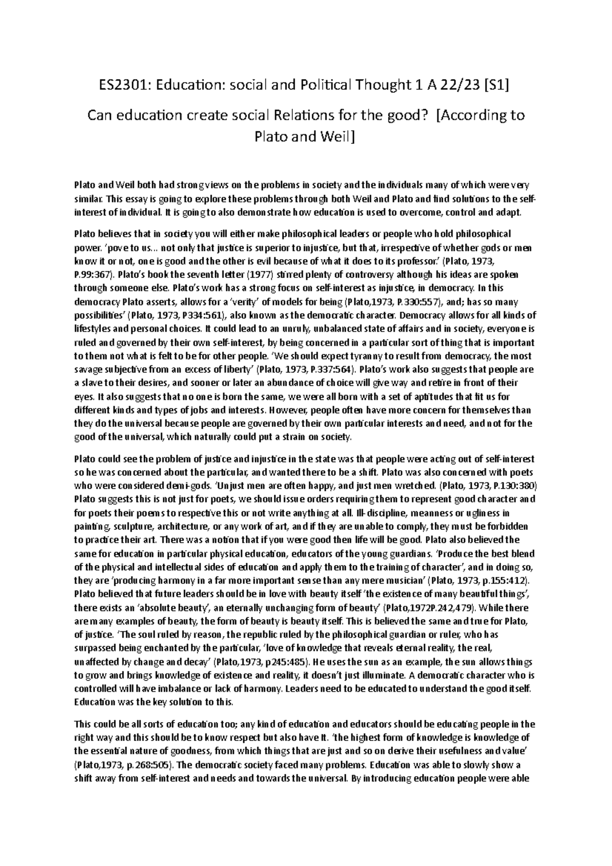 Social and political essay - ES2301: Education: social and Political ...