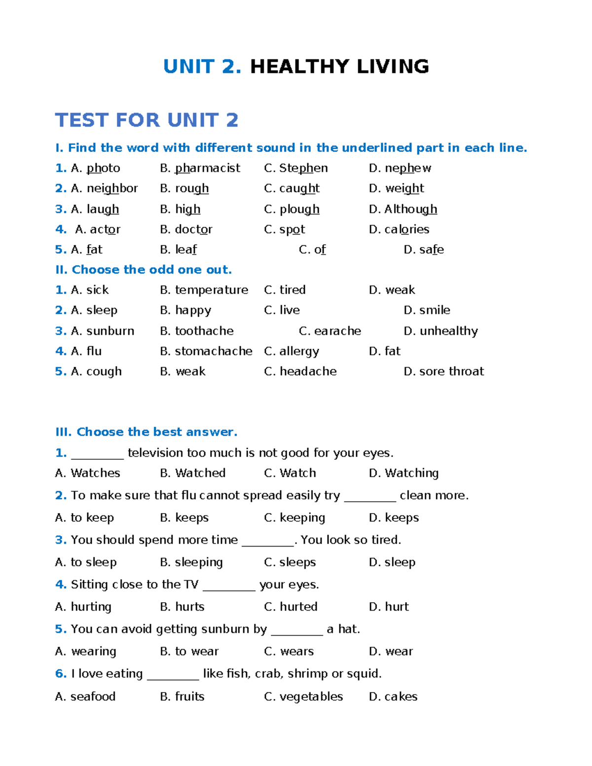 Chinh Phục Ngữ pháp và Bài tập Tiếng anh 7 Global UNIT 2. Healthy ...