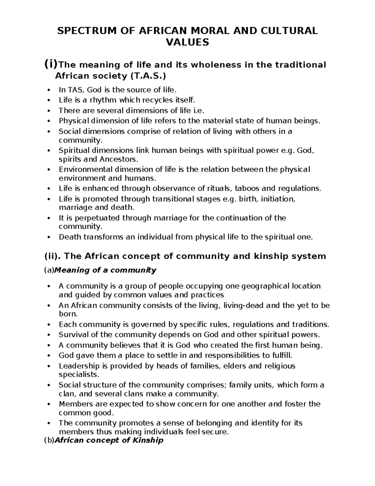 African Moral AND Cultural Values- Shortenned - SPECTRUM OF AFRICAN ...