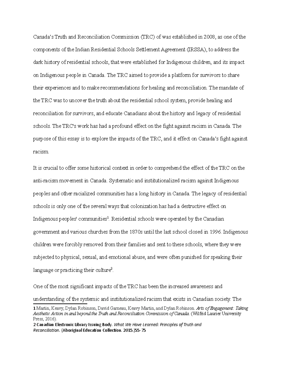 History Assignment - Canada’s Truth and Reconciliation Commission (TRC ...