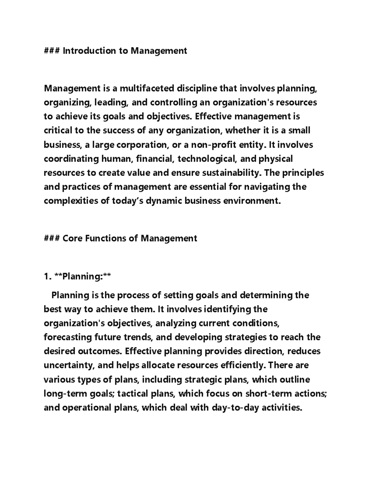 Mangment - Sam Yagan - Introduction to Management Management is a ...
