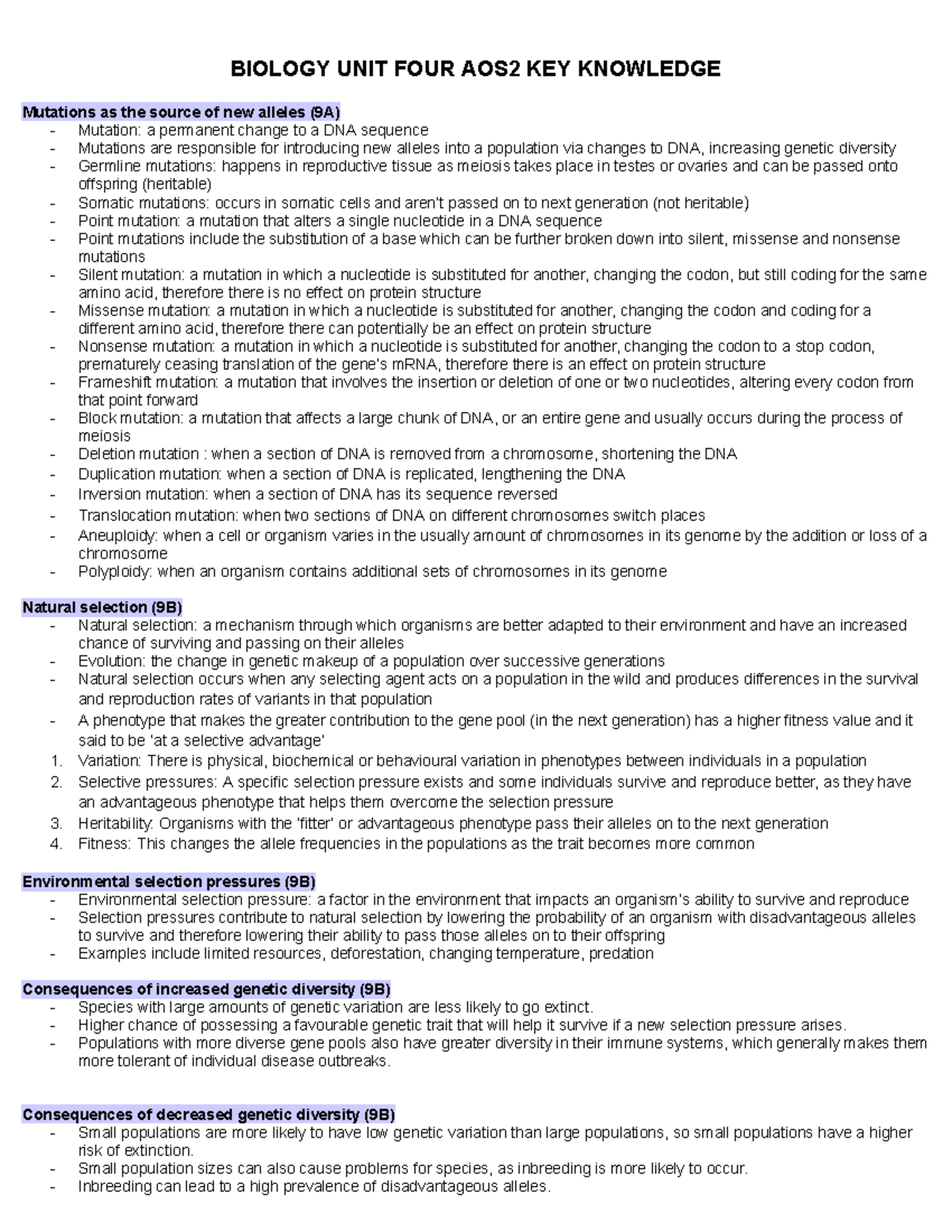 Bio key knowledge for U4AOS2 - Mutations as the source of new alleles ...