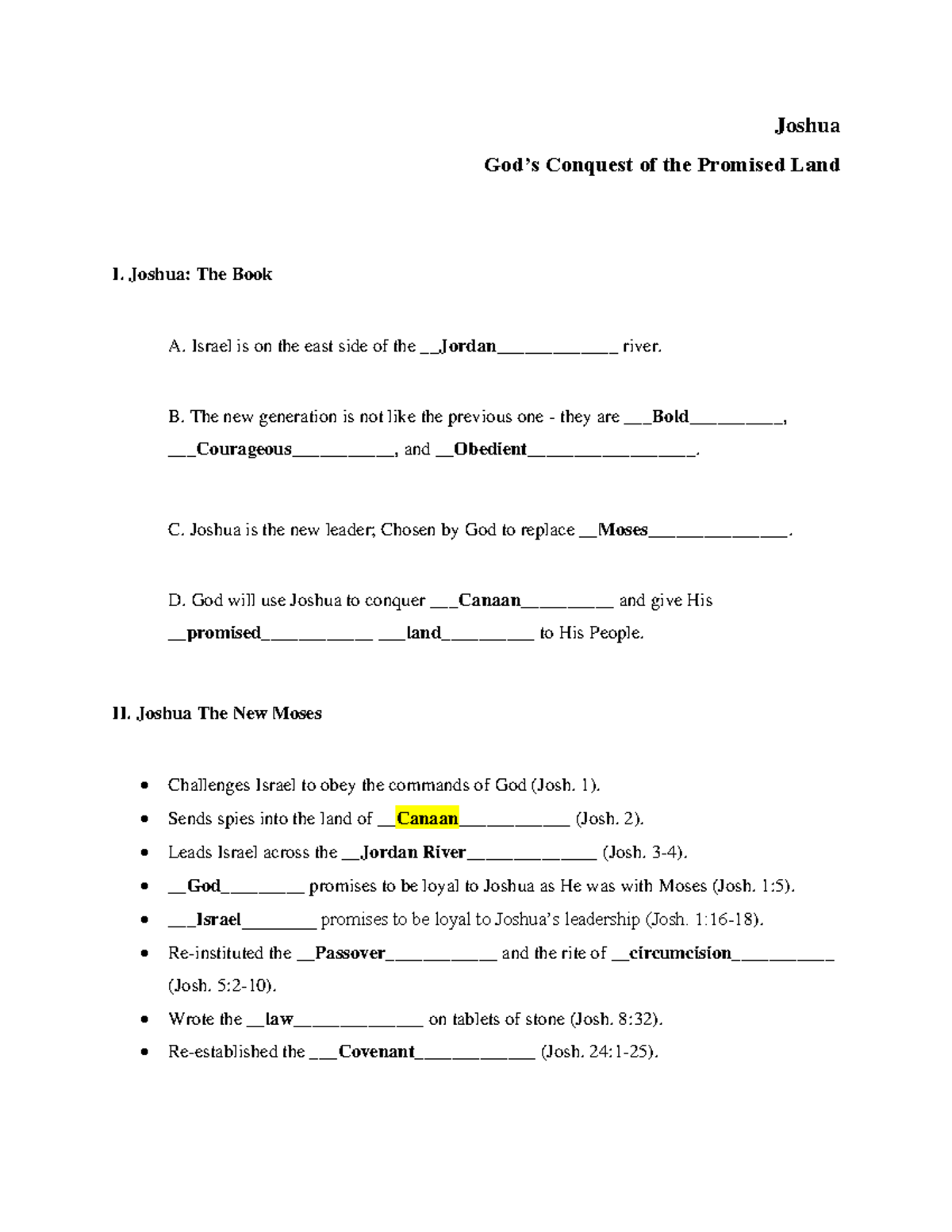 Joshua BIBL105 Notes - Joshua God’s Conquest of the Promised Land I ...