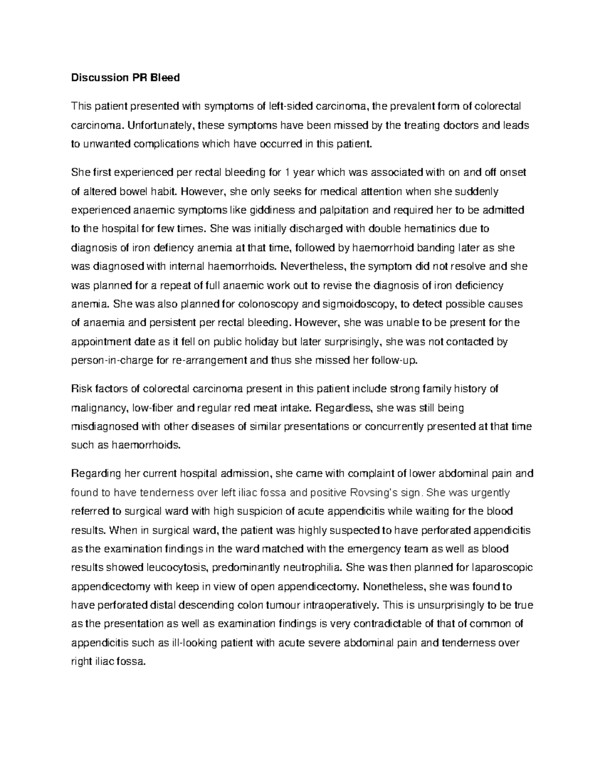 Discussion PR Bleed - sem 1 class 1 - Discussion PR Bleed This patient ...